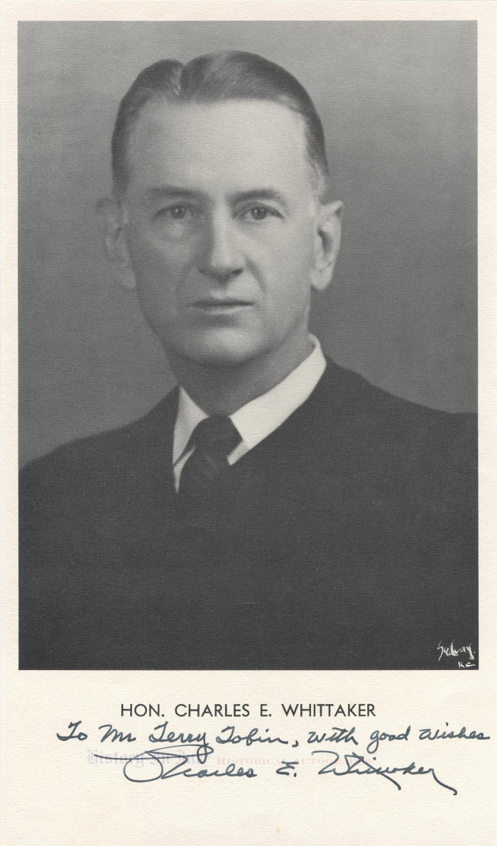 Rare signed photo of Justice Charles Evans Whittaker